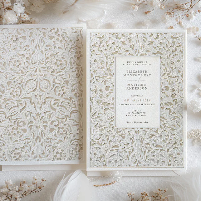 Faux Ivory Lace Wedding Invitation | Zazzle