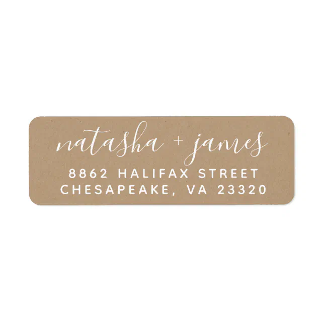 Faux Kraft Stylish Script Wedding Return Address Label | Zazzle