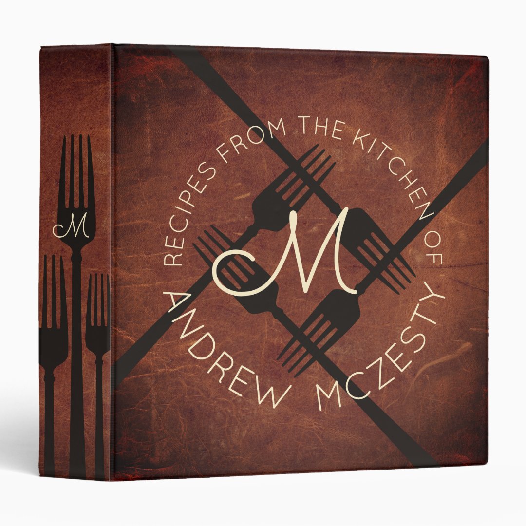 Faux leather monogram cookbook recipe binder | Zazzle