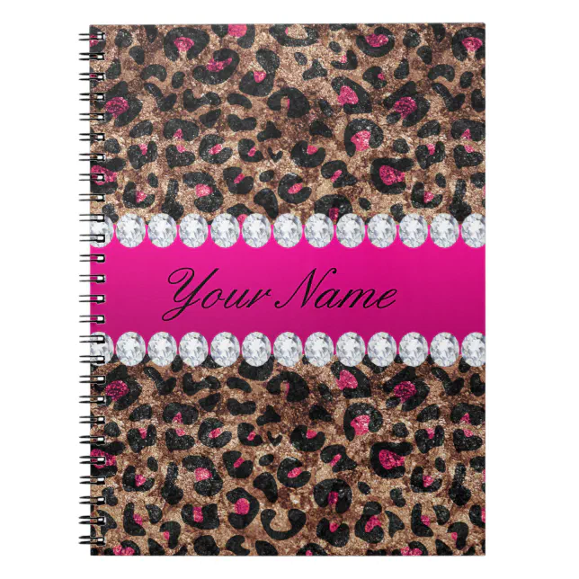 Faux Leopard Hot Pink Rose Gold Foil and Diamonds Notebook | Zazzle