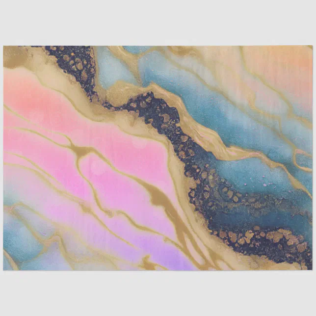 Faux Marble Navy, Aqua, Pink, Gold Tissue Paper | Zazzle