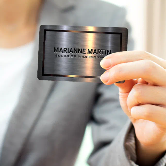 Faux Metal Aluminum Silver Brushed Print | Metalli Business Card | Zazzle