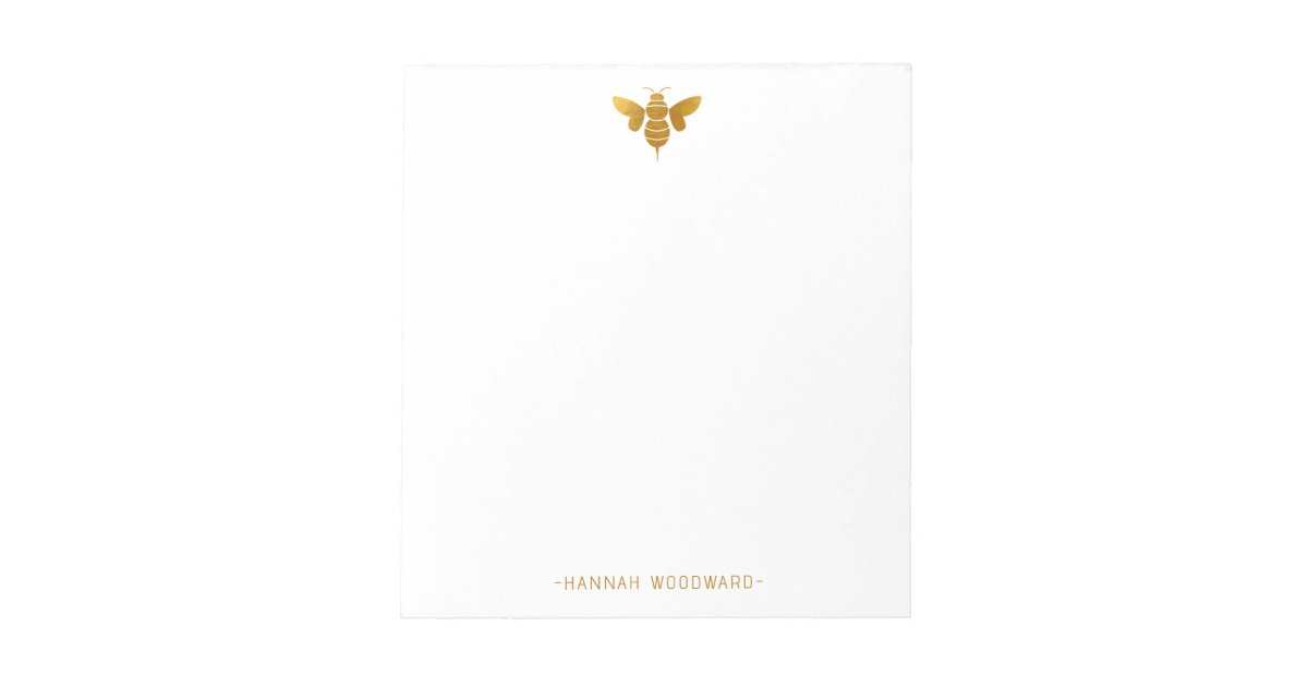 Faux Metallic Gold Bee Personalized Notepad | Zazzle