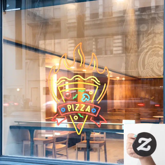 Faux Neon Hot Pizza Flames Restaurant Window Cling | Zazzle