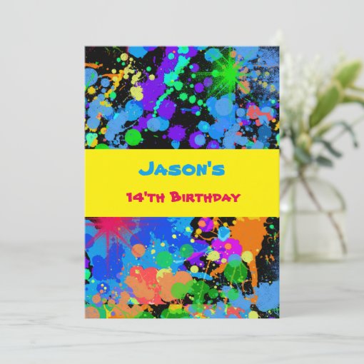 Faux Neon, Paint Splatter, Birthday Invitation | Zazzle