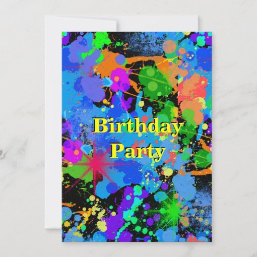 Faux Neon, Paint Splatter, Birthday Invitation | Zazzle
