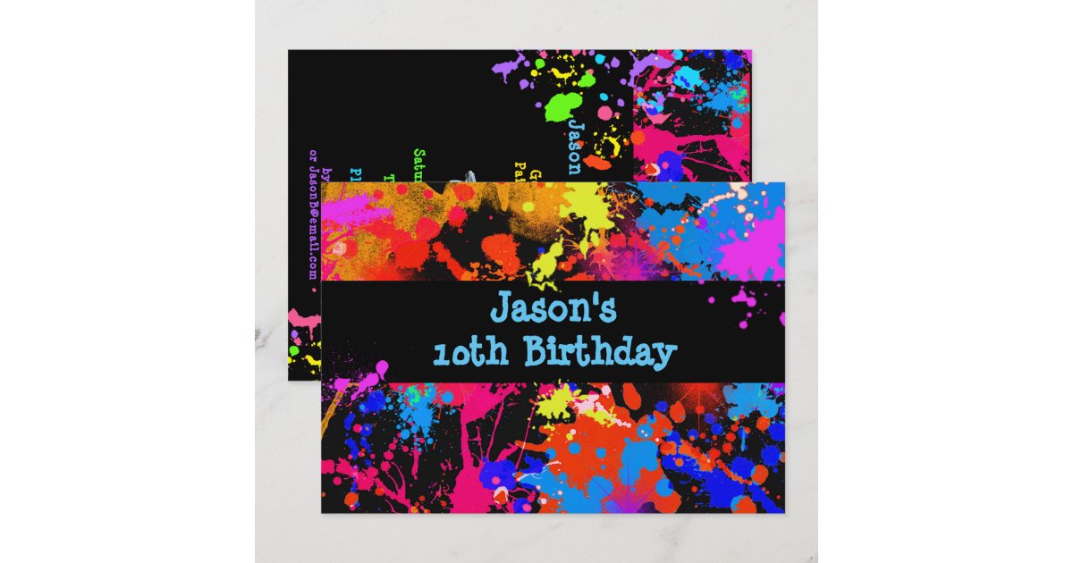 Faux Neon, Paint Splatter, Paintball, Invitation | Zazzle