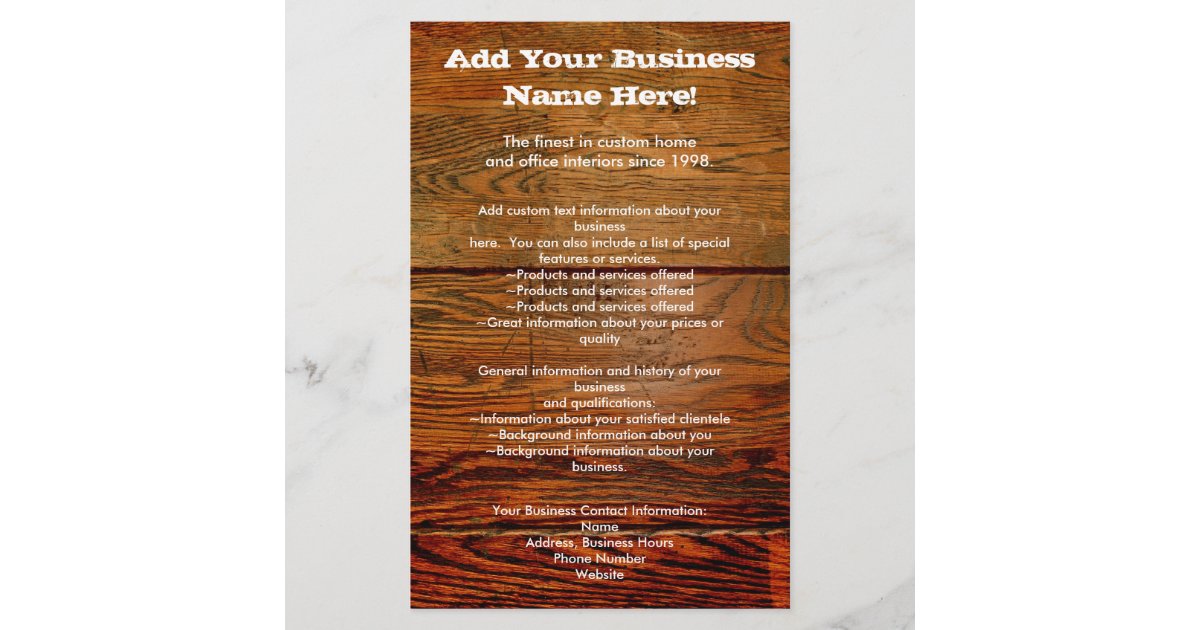 Faux Oiled Wood Plank Personalized Custom Flyer | Zazzle