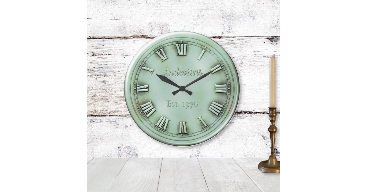 Faux Oxidized Copper Roman Numerals Large Clock | Zazzle
