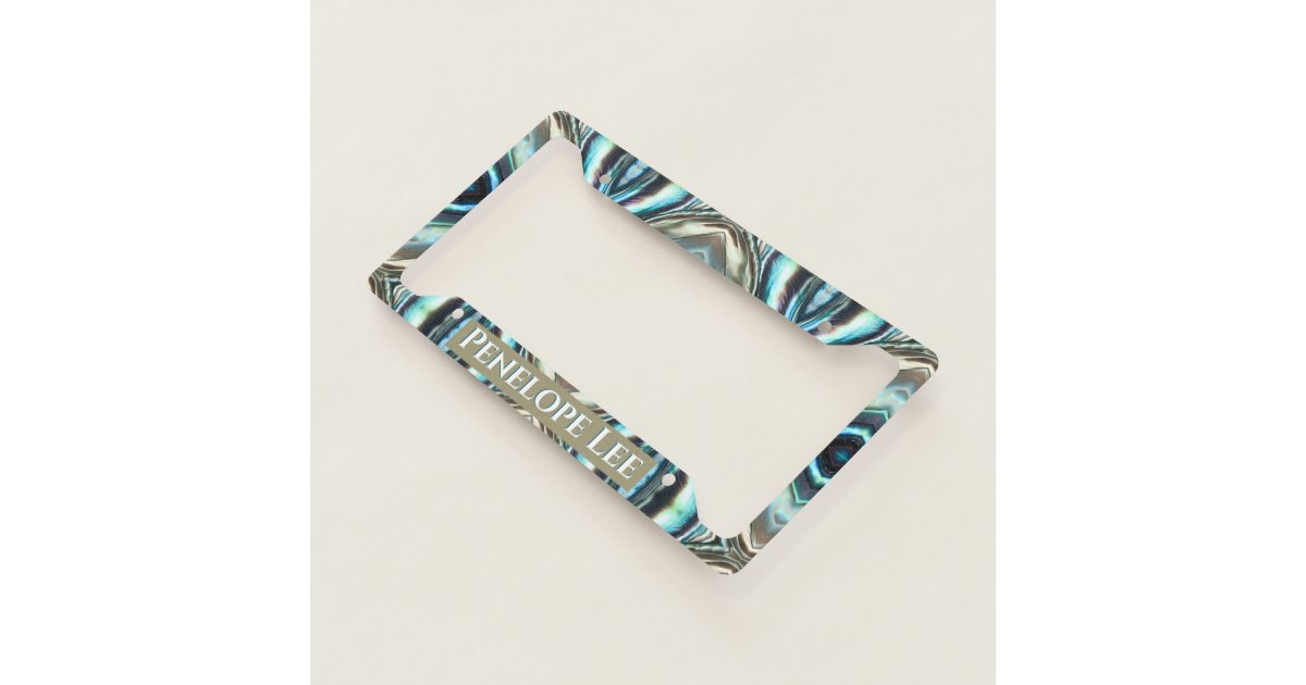 Faux Paua Abalone Shell Look with Name License Plate Frame | Zazzle