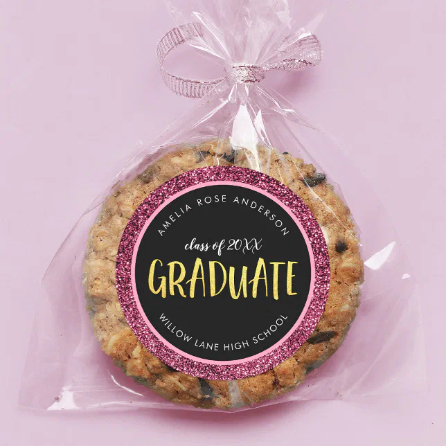 Faux Pink Glitter Graduate Graduation Classic Round Sticker | Zazzle