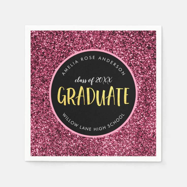 Faux Pink Glitter Graduate Graduation Napkins | Zazzle