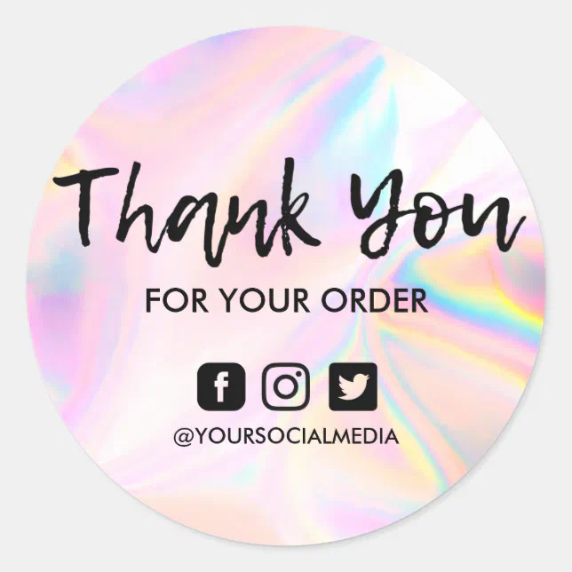 Faux Pink Holographic Business Thank You Classic Round Sticker | Zazzle