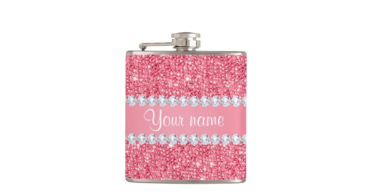 Faux Pink Sequins and Diamonds Hip Flask | Zazzle