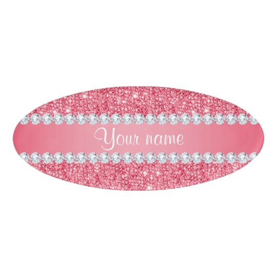 Faux Pink Sequins and Diamonds Name Tag | Zazzle.com