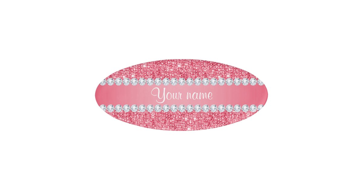 Faux Pink Sequins and Diamonds Name Tag | Zazzle