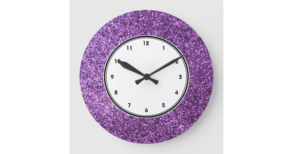 Faux Purple Glitter wall clock | Zazzle