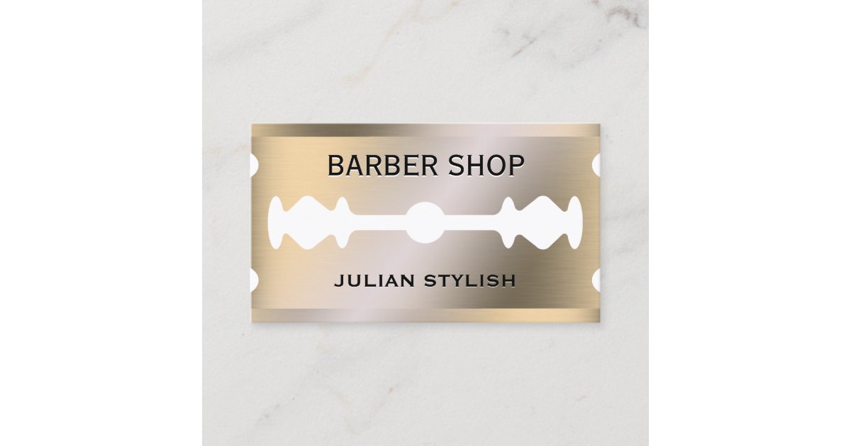 Faux razor blade gold metallic business card | Zazzle