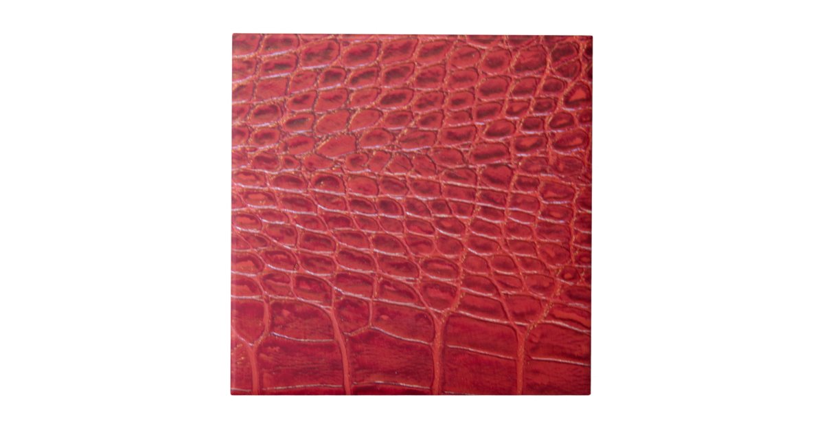 Faux red alligator leather ceramic tile | Zazzle