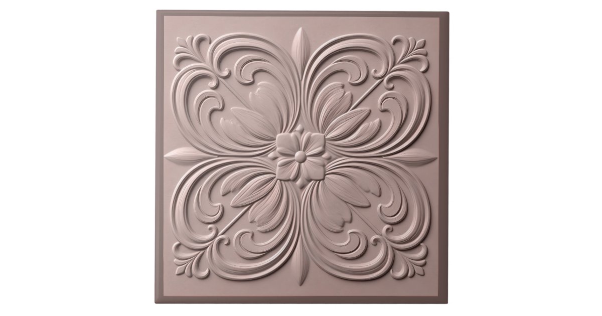 Faux Relief Dusty Rose Neoclassic Decorative Ceramic Tile | Zazzle
