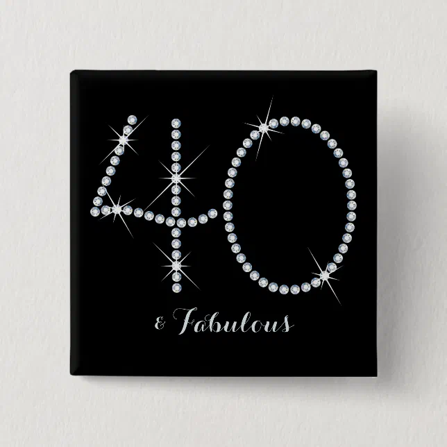 Faux Rhinestone 40th Birthday Pinback Button | Zazzle