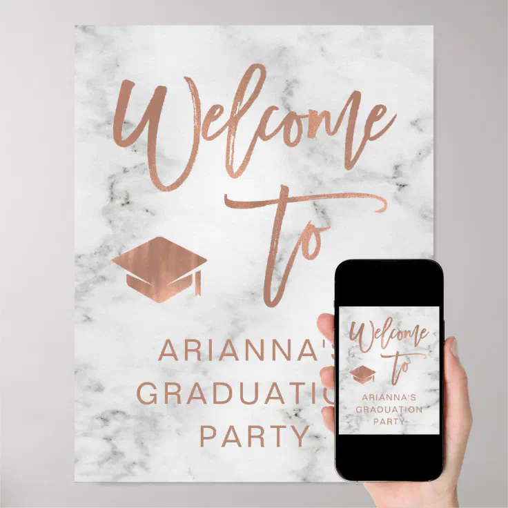 Faux Rose Gold and Marble | Grad Party Welcome Poster | Zazzle