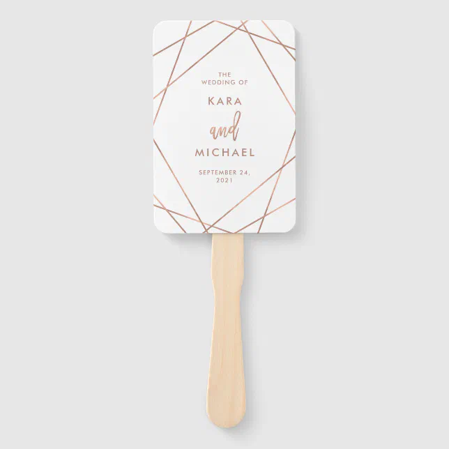 Faux Rose Gold and White | Geometric Wedding Hand Fan | Zazzle