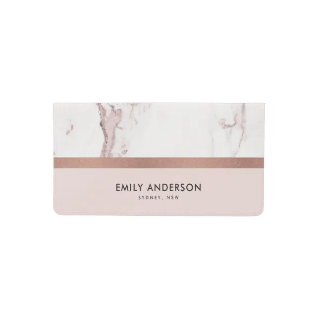 FAUX ROSE GOLD BLUSH PINK MARBLE TEXTURE STRIPS CHECKBOOK COVER | Zazzle
