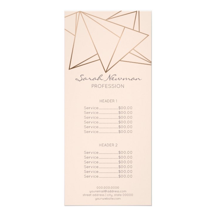 Faux rose gold elegant modern minimalist geometric rack card | Zazzle