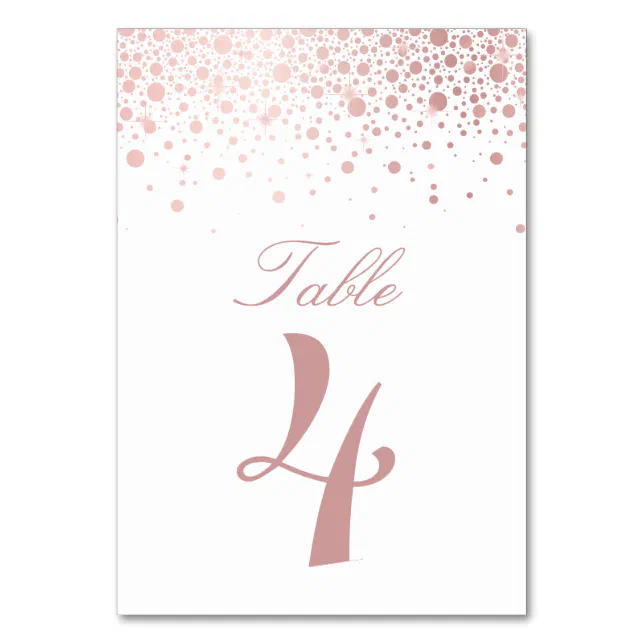Faux Rose Gold Foil Confetti Dots Wedding Table Number | Zazzle