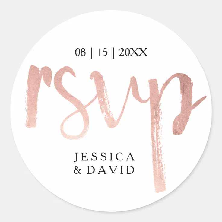 Faux Rose Gold Foil RSVP Classic Round Sticker | Zazzle