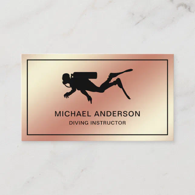 Faux Rose Gold Foil Scuba Diving Instructor Business Card | Zazzle