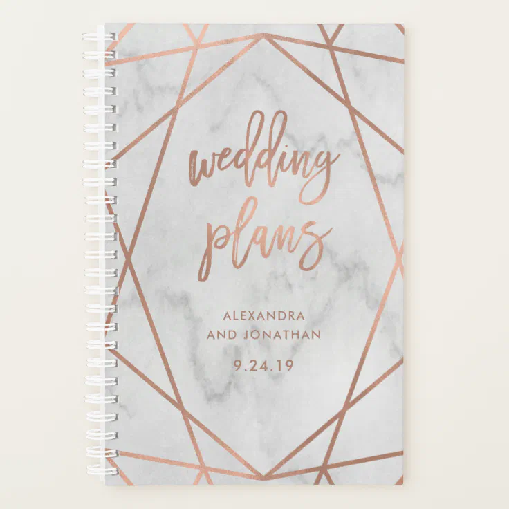 Faux Rose Gold Geometric | Marble Wedding Planner | Zazzle