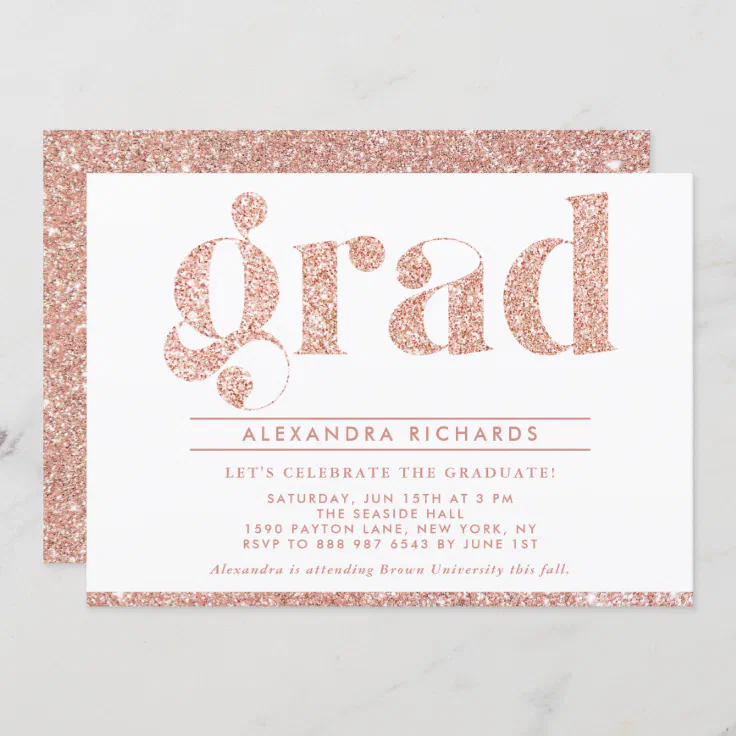 Faux Rose Gold Glitter Graduation Party Invitation | Zazzle