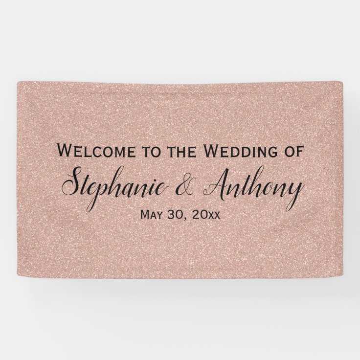 Faux Rose Gold Glitter Wedding Welcome Banner | Zazzle