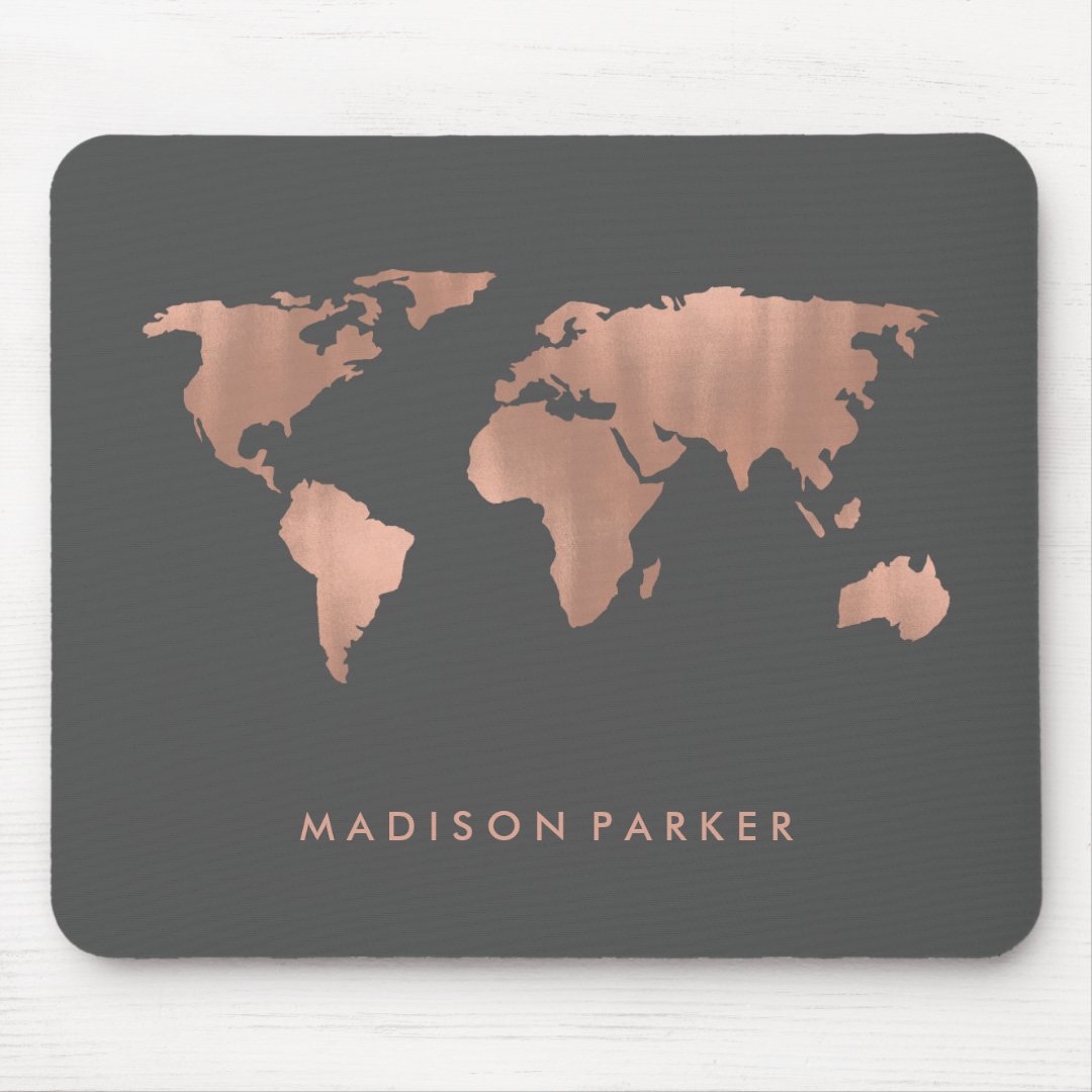 Faux Rose Gold Map of the Continents Mouse Pad | Zazzle