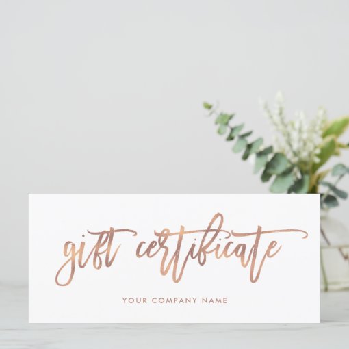Faux Rose Gold Modern Script | Gift Certificate | Zazzle