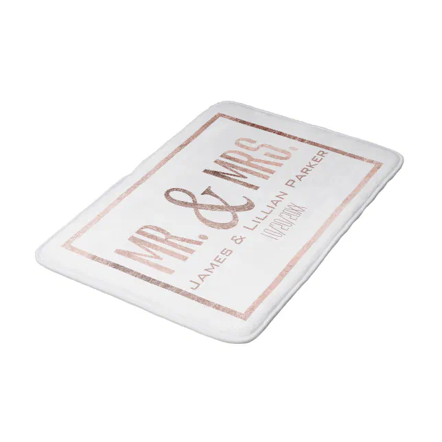 Faux Rose Gold Mr. and Mrs. Monogram Wedding Bath Mat | Zazzle