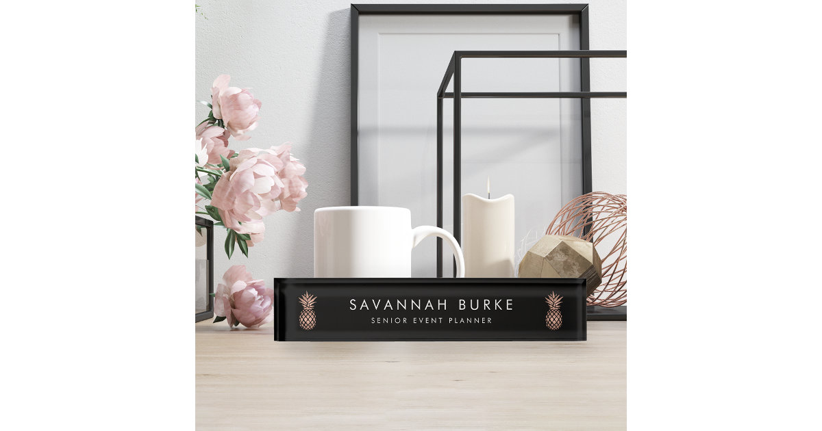 Faux Rose Gold Pineapple Desk Name Plate | Zazzle