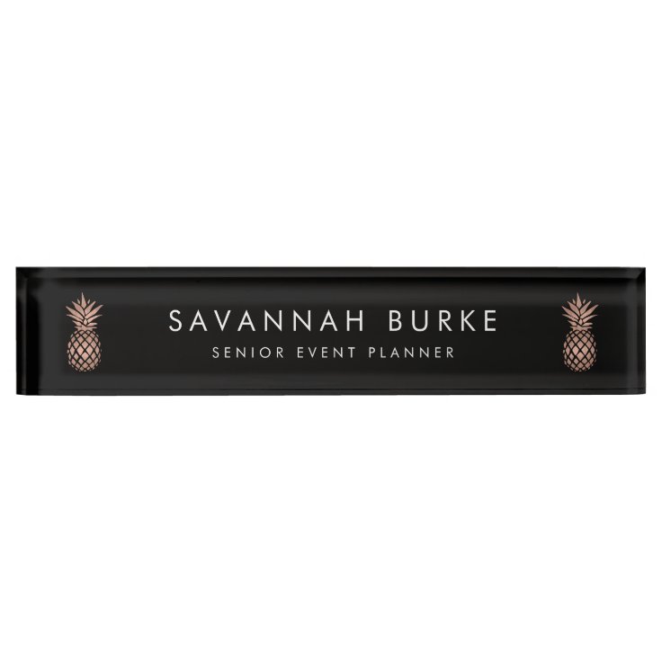 Faux Rose Gold Pineapple Desk Name Plate | Zazzle