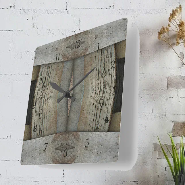 Faux Rusted Metal and Barn Wood Wall Clock | Zazzle