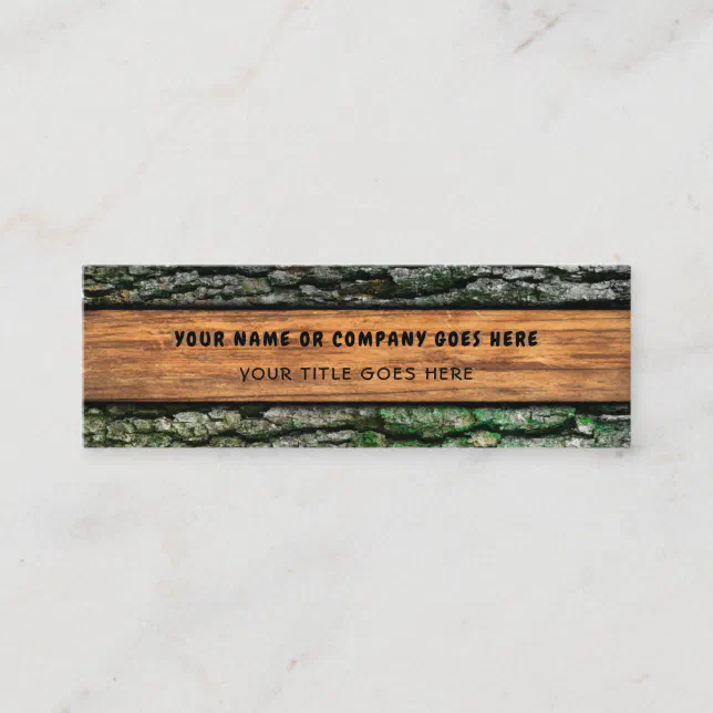 Faux Rustic Wood Grain Tree Bark Moss Mini Business Card | Zazzle