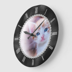 Faux Shiny Black Rhinestone Circle Photo Large Clock | Zazzle