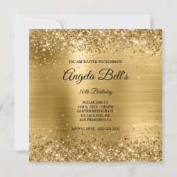 Faux Shiny Gold Glitter Brushed Foil Monogram Invitation | Zazzle