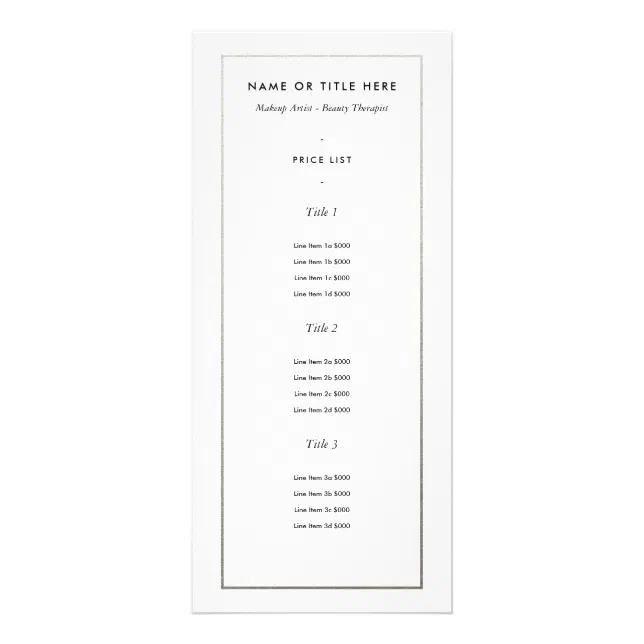Faux Silver Border on White | Modern Rack Card | Zazzle