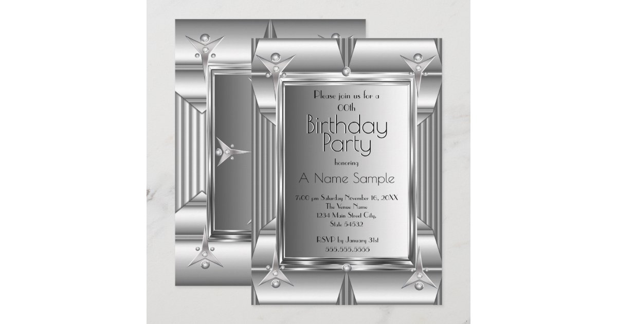 Faux Silver Chrome Metal look Birthday Party Invitation | Zazzle