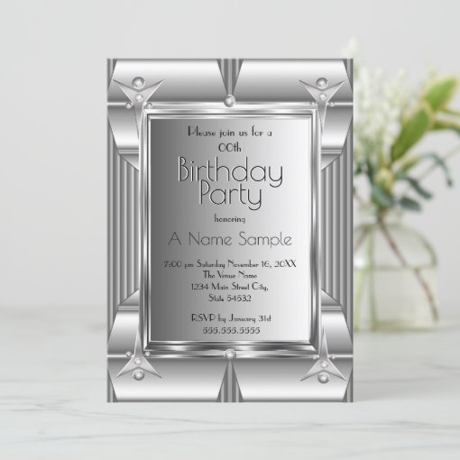 Faux Silver Chrome Metal look Birthday Party Invitation | Zazzle