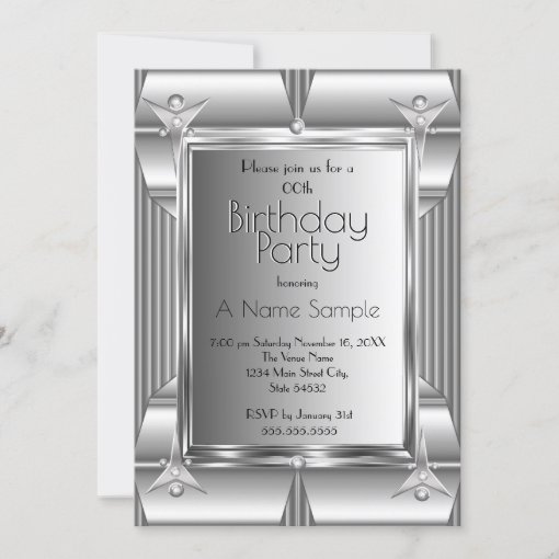 Faux Silver Chrome Metal look Birthday Party Invitation | Zazzle