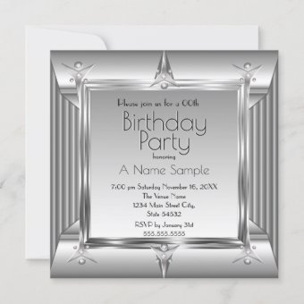 Faux Silver Chrome Metal look Birthday Party sq Invitation | Zazzle