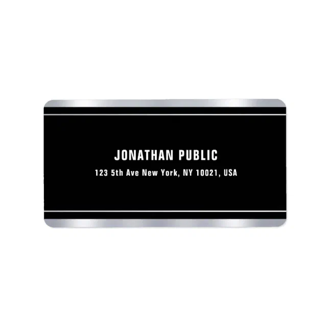 Faux Silver Elegant Black Template Modern Address Label | Zazzle